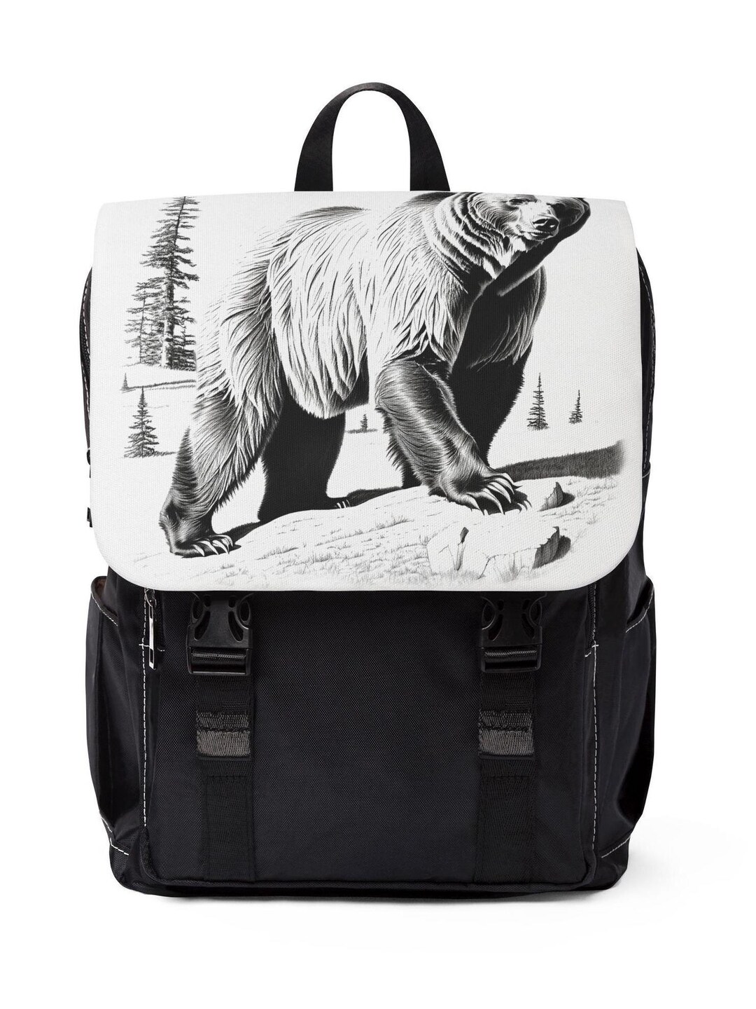 Grizzly Bear Backpack - Wildlife Art Bag, Durable Canvas, Laptop Sleeve ...