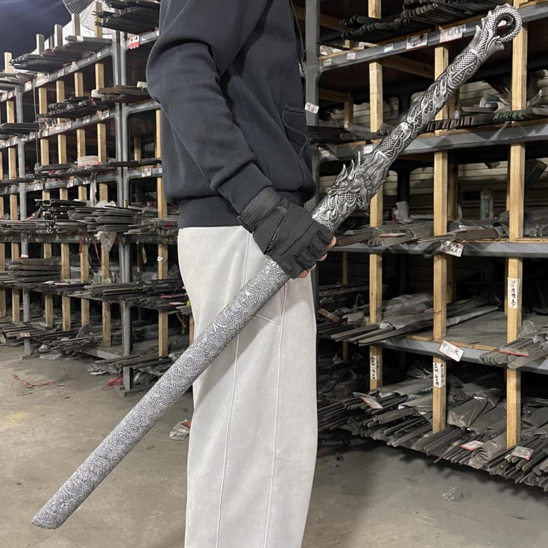 Handmade Original Design Dragon Theme Sword Straight Ninjato Katana ...