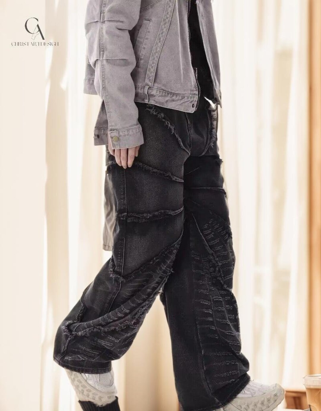 Punk Y2K Plus Size Black Jeans Streetwear Tattered Style - Etsy