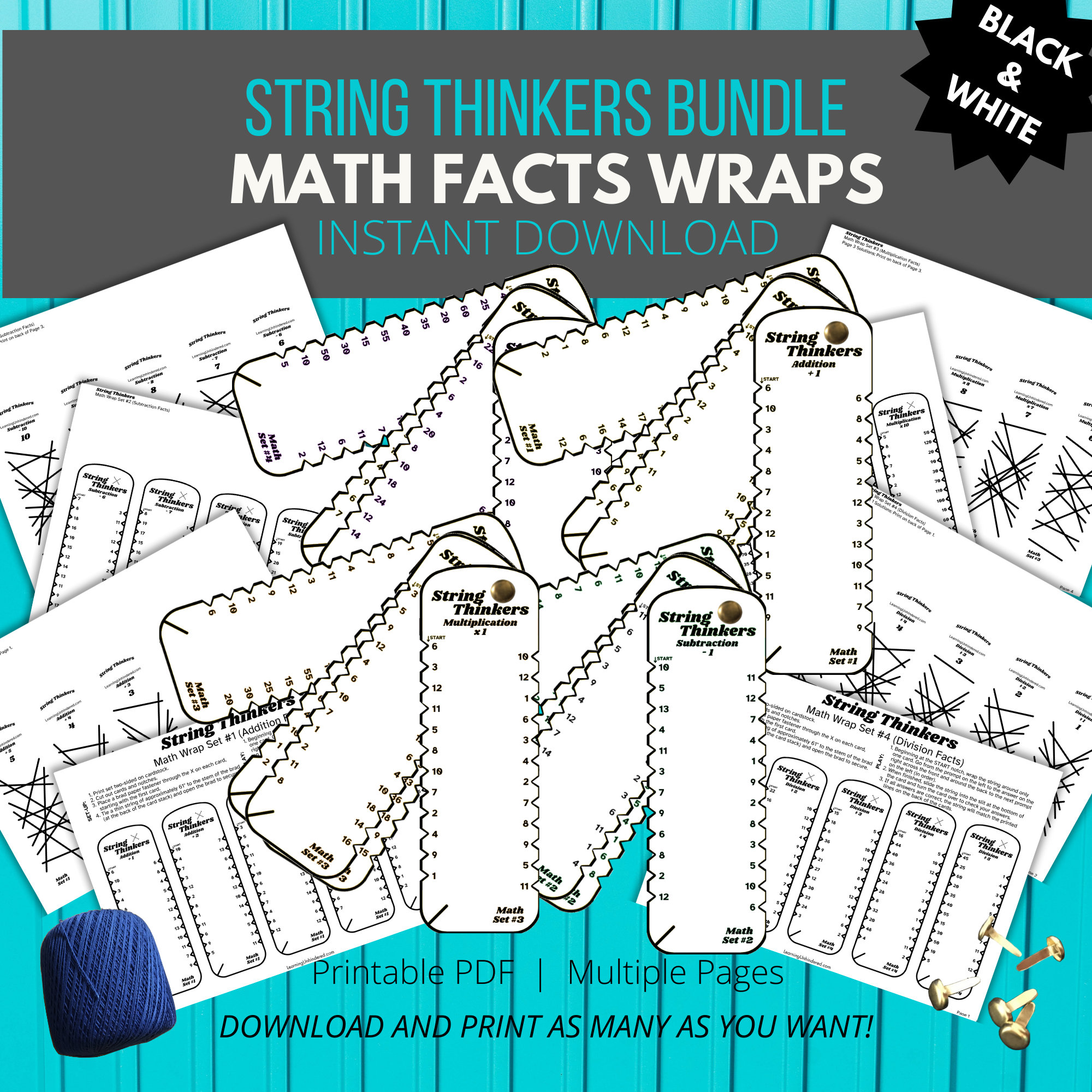 Math Facts: String Thinkers Math Wrap Bundle, Self-correcting Flashcard ...