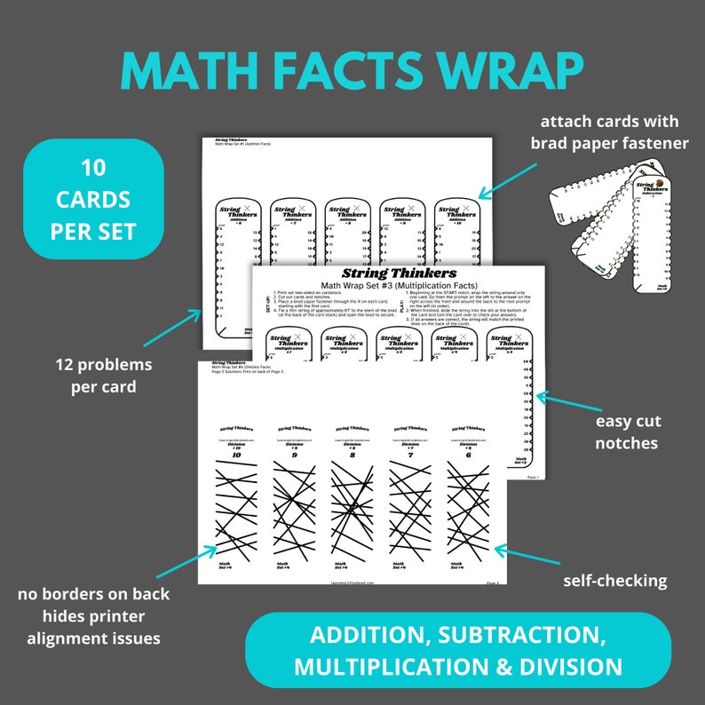 Math Facts: String Thinkers Math Wrap Bundle, Self-correcting Flashcard ...