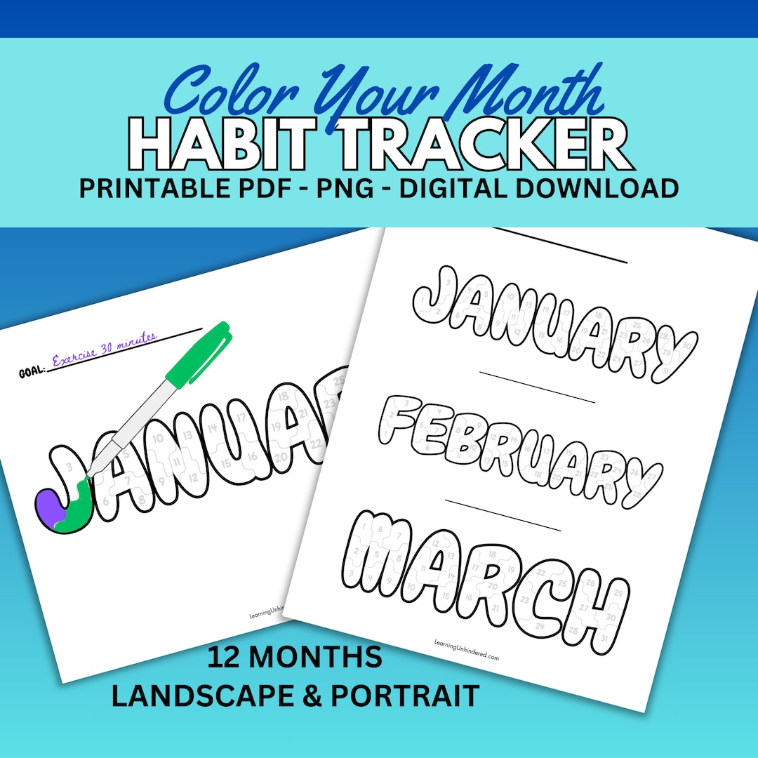 Monthly Habit Tracker | Names of the Month Coloring Printable, Habit ...
