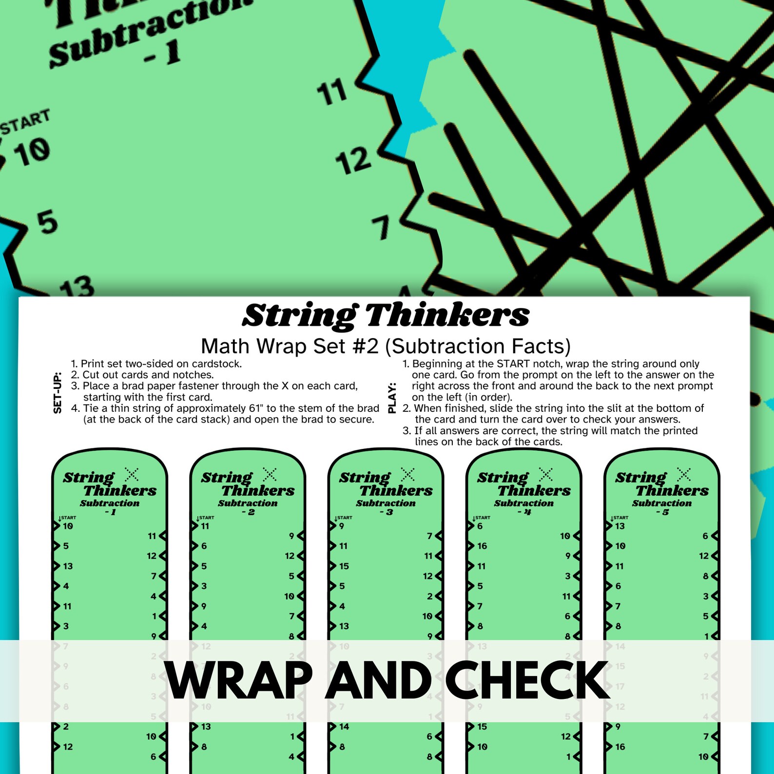 Subtraction Facts: String Thinkers Math Wrap Set #2, Self-correcting ...