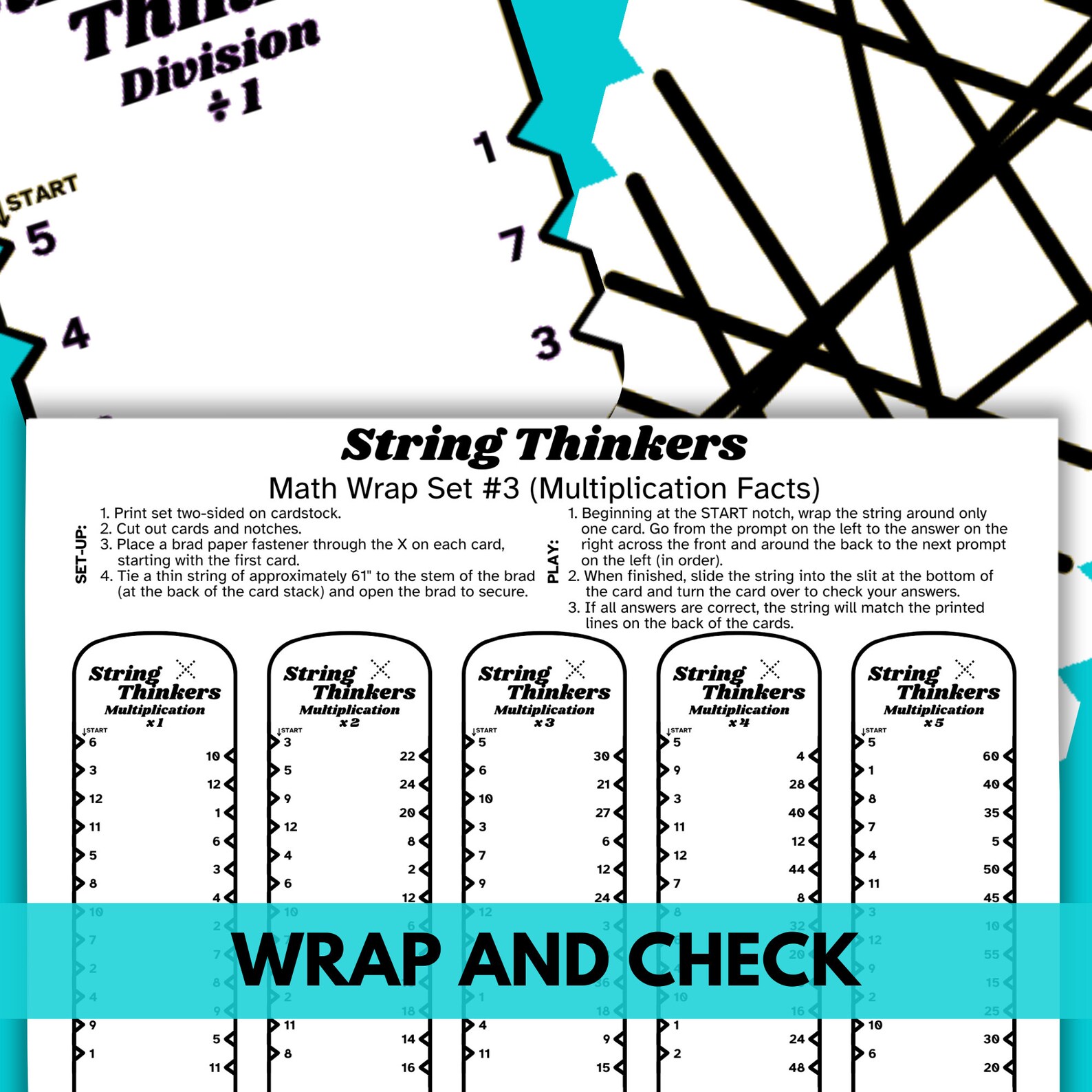 Math Facts: String Thinkers Math Wrap Bundle, Self-correcting Flashcard ...
