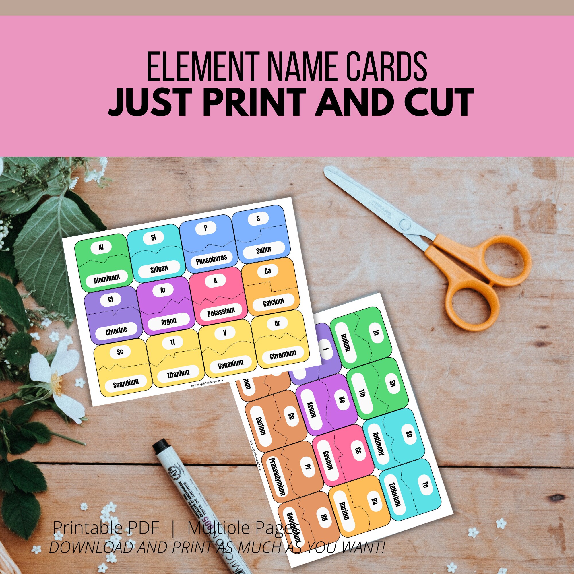 Elements of the Periodic Table Self-correcting Cards to Learn Symbols ...