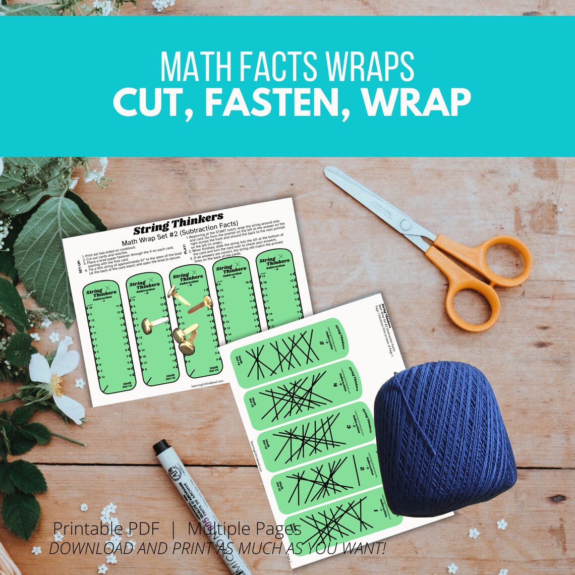 Math Facts: String Thinkers Math Wrap Bundle, Self-correcting Flashcard ...