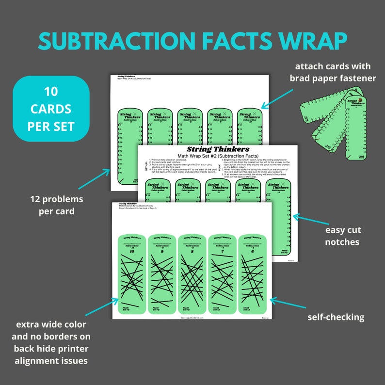 Subtraction Facts: String Thinkers Math Wrap Set #2, Self-correcting ...