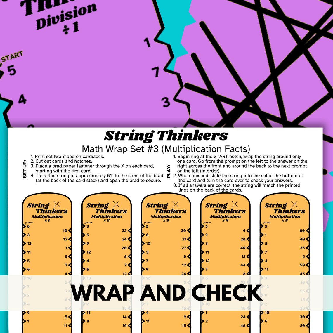 Math Facts: String Thinkers Math Wrap Bundle, Self-correcting Flashcard ...