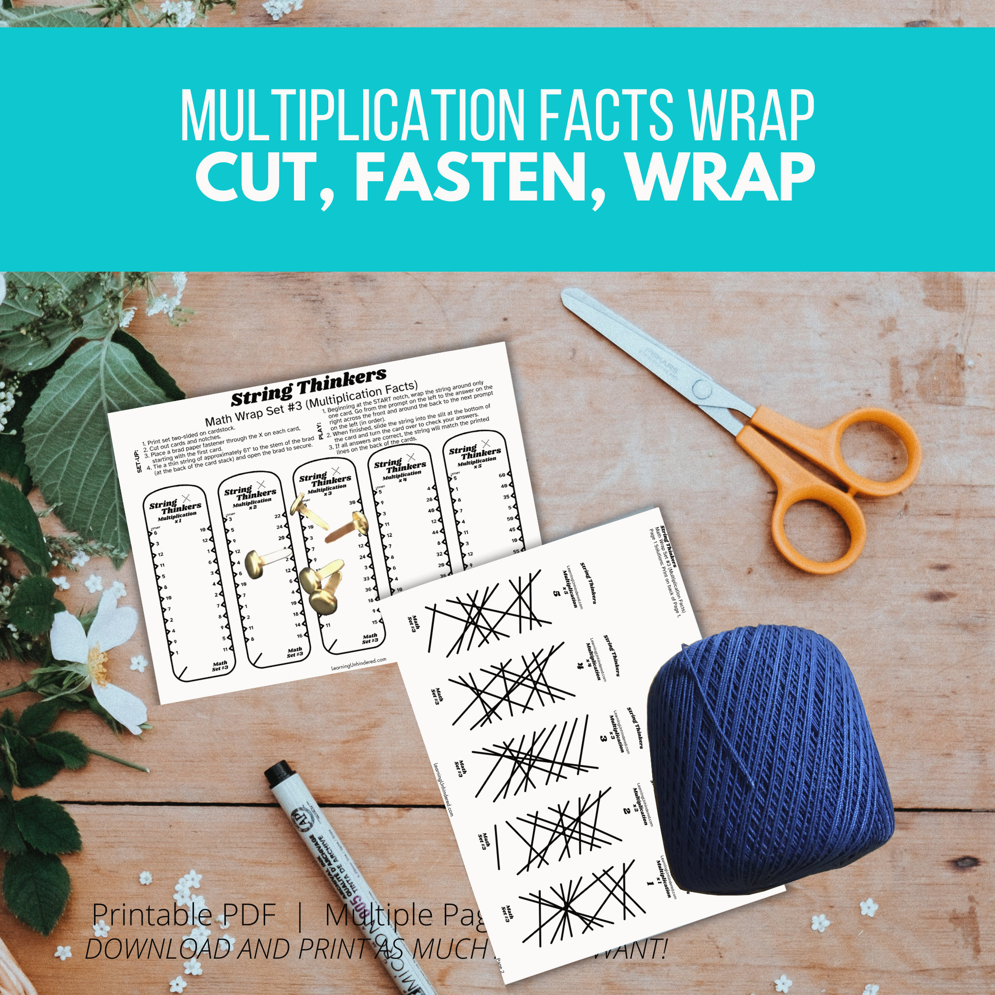 Multiplication Facts: String Thinkers Math Wrap Set #3, Self-correcting ...