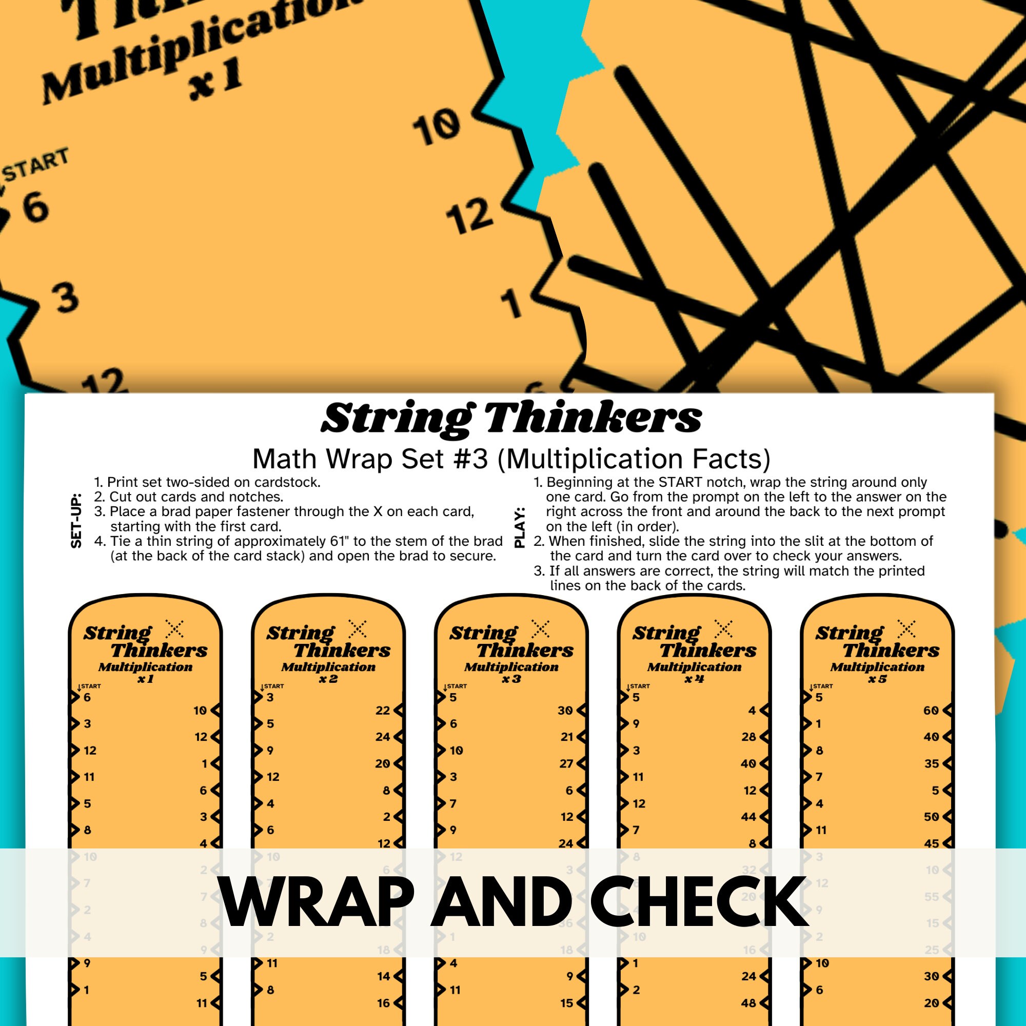 Multiplication Facts: String Thinkers Math Wrap Set #3, Self-correcting Flashcard Alternative ...