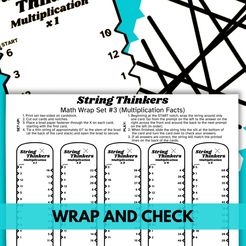Multiplication Facts: String Thinkers Math Wrap Set #3, Self-correcting ...