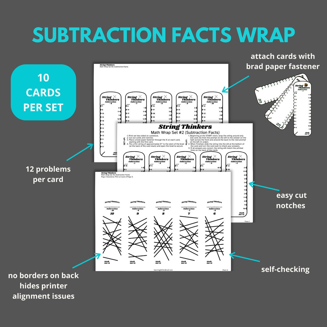 Subtraction Facts: String Thinkers Math Wrap Set #2, Self-correcting ...