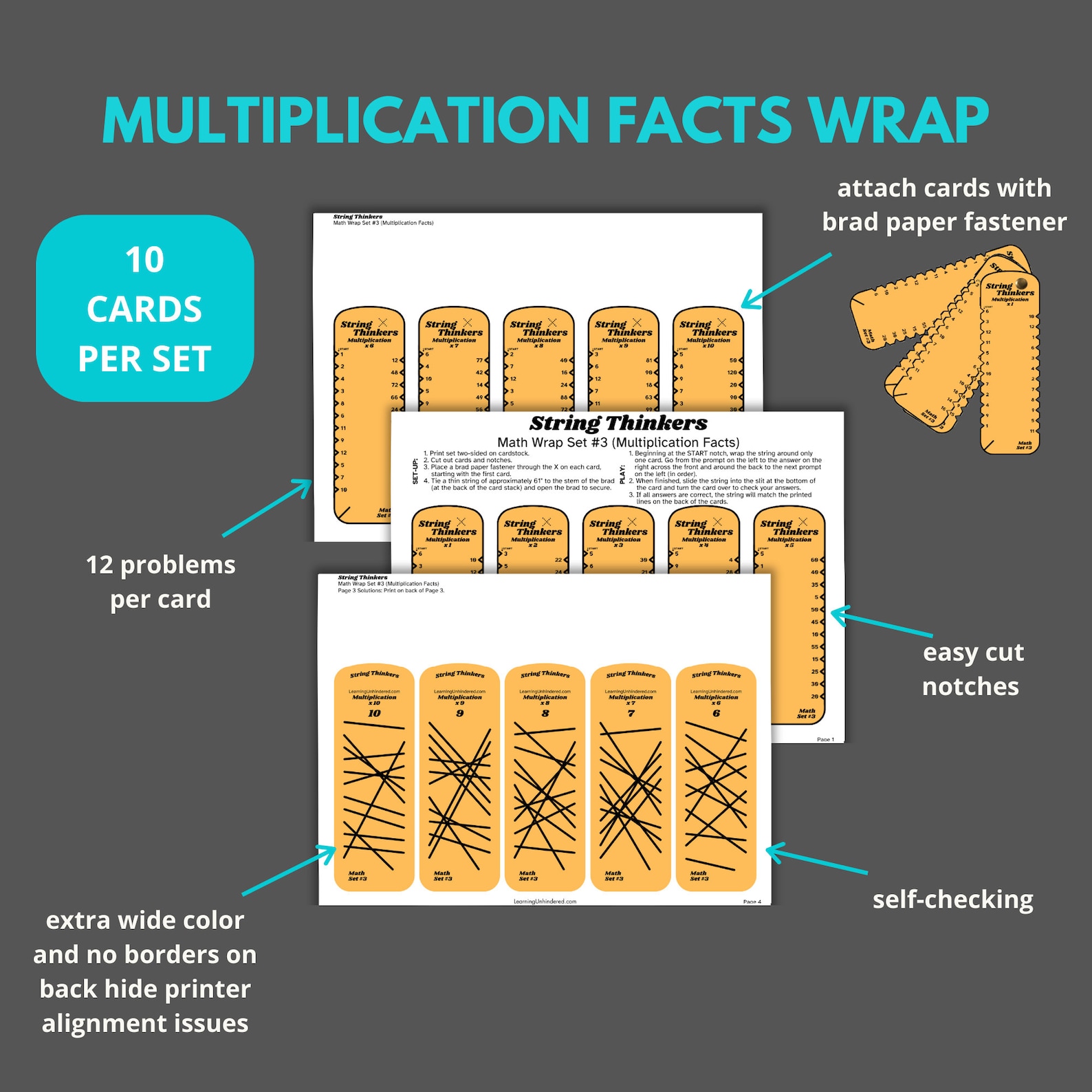 Multiplication Facts: String Thinkers Math Wrap Set #3, Self-correcting ...