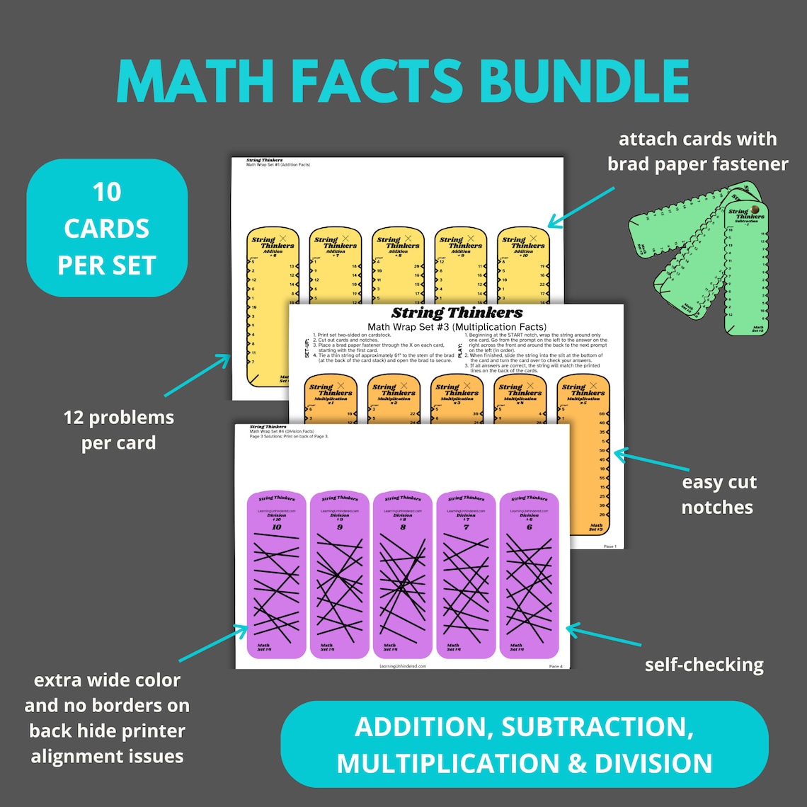 Math Facts: String Thinkers Math Wrap Bundle, Self-correcting Flashcard ...
