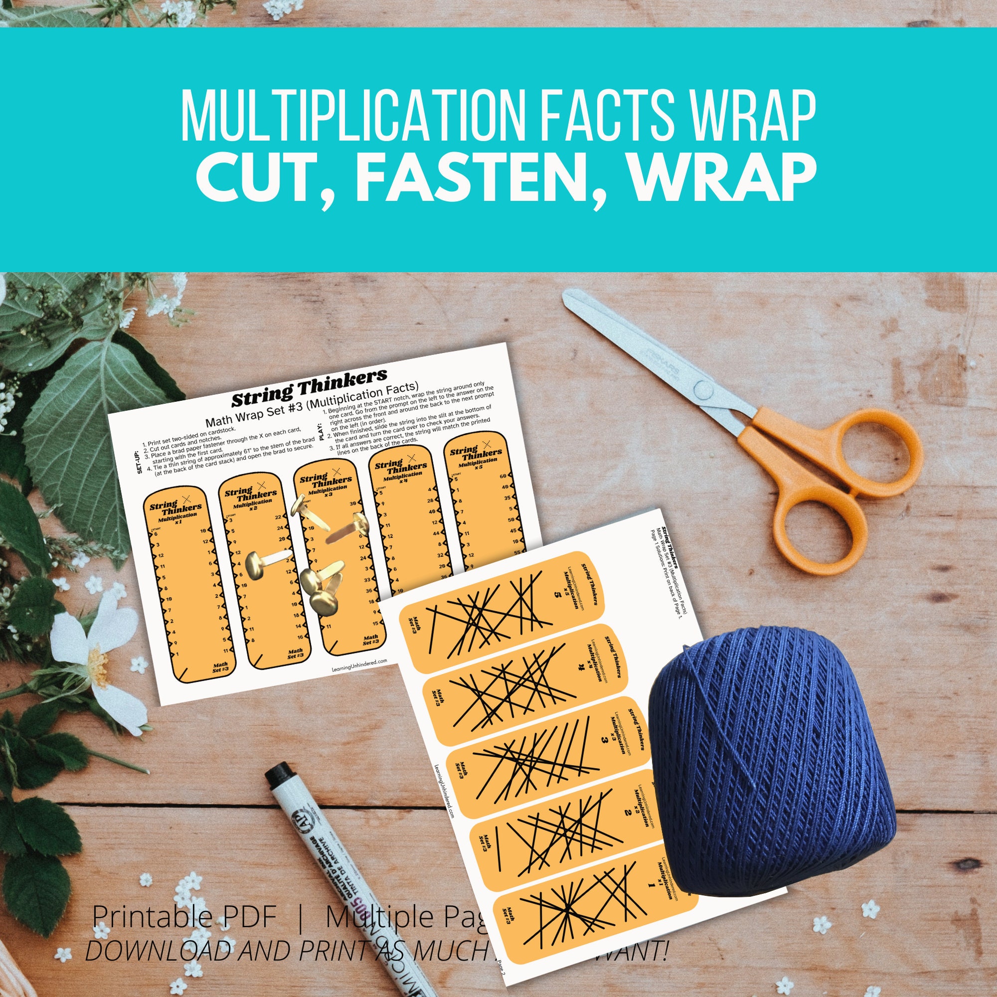 Multiplication Facts: String Thinkers Math Wrap Set #3, Self-correcting ...