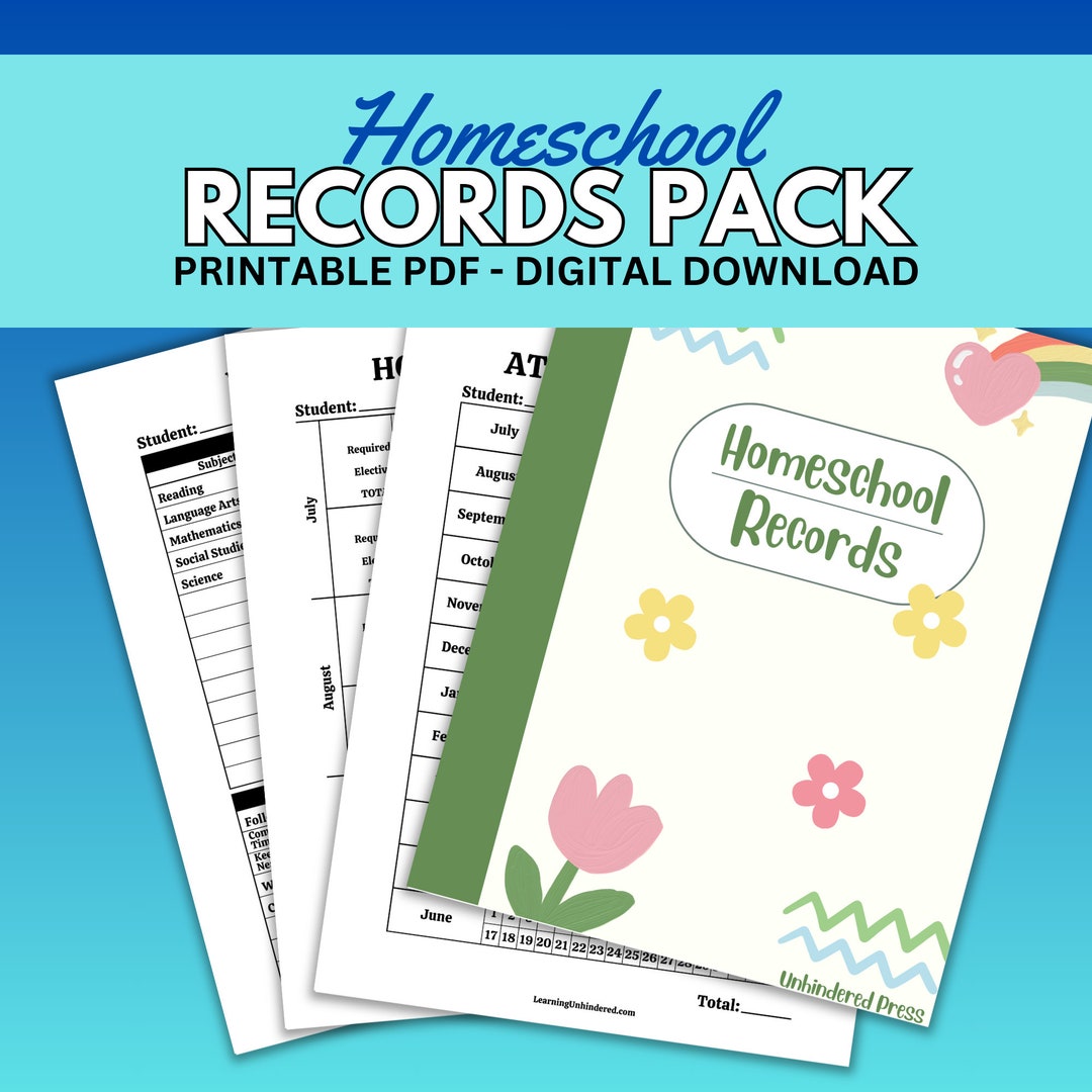 Homeschool Records Pack | Printable Portfolio Forms | Attendance, Hours ...