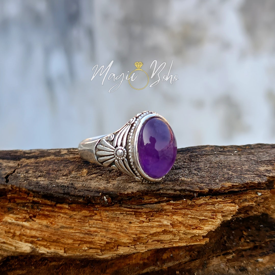 Amethyst Men Ring, Purple Stone Ring, Handmade Silver Ring, Amethyst ...