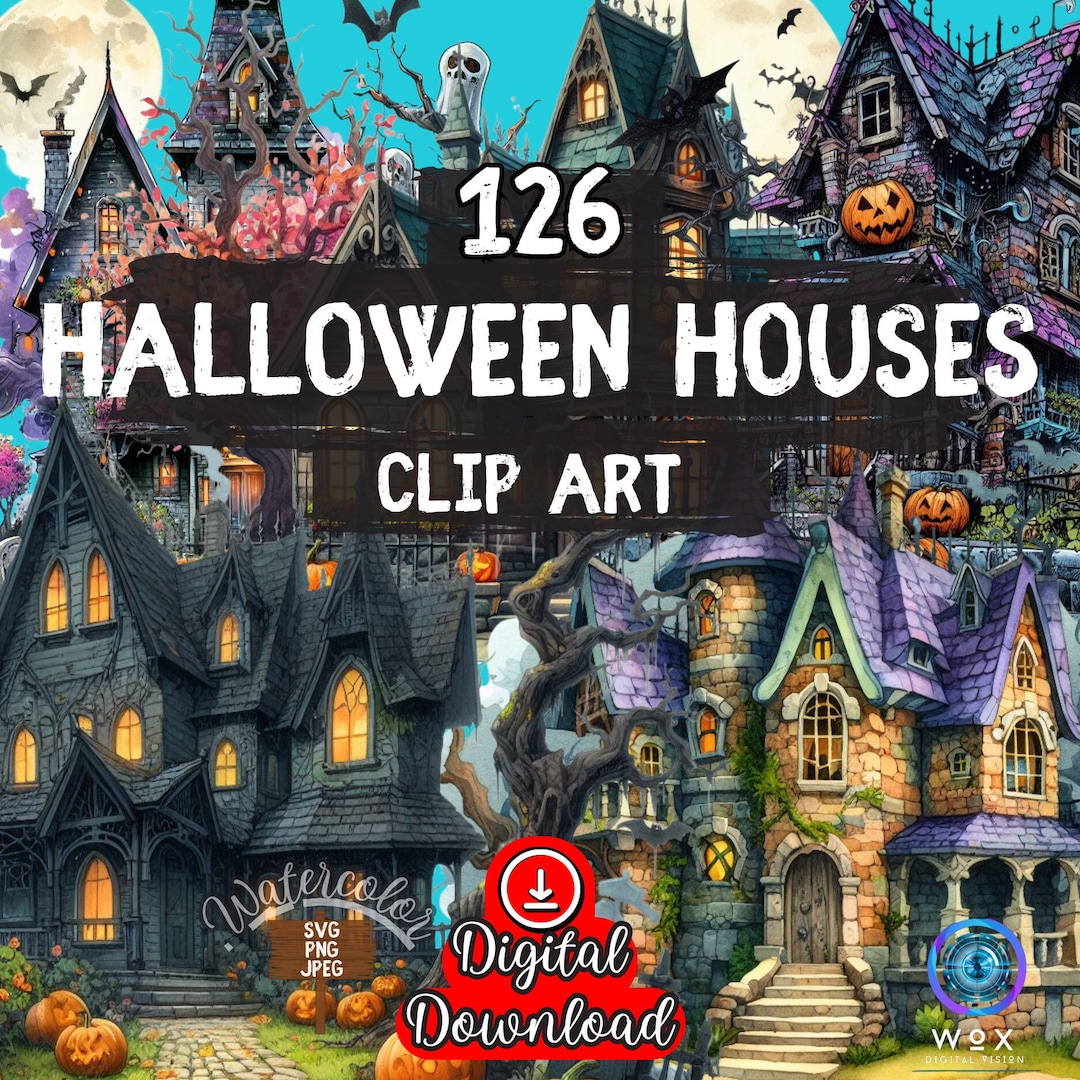 Cute Halloween Houses Clip Art 2024 Png Download | Haunted Spooky ...
