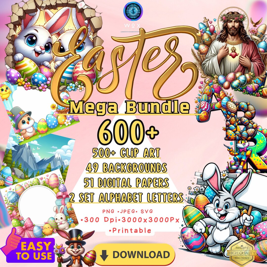 Easter Background Clip Art Bundle Png Downloadable Editable,easter Mega ...