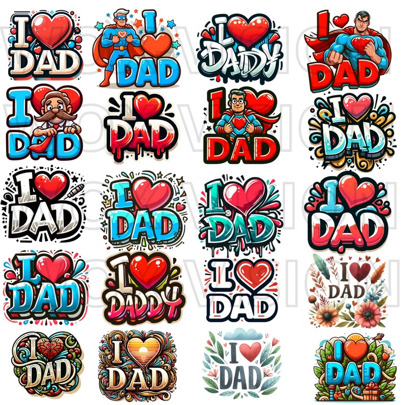 Fathers Day Clipart Bundle PNG I Love Dad Print Download, Phrase Father ...