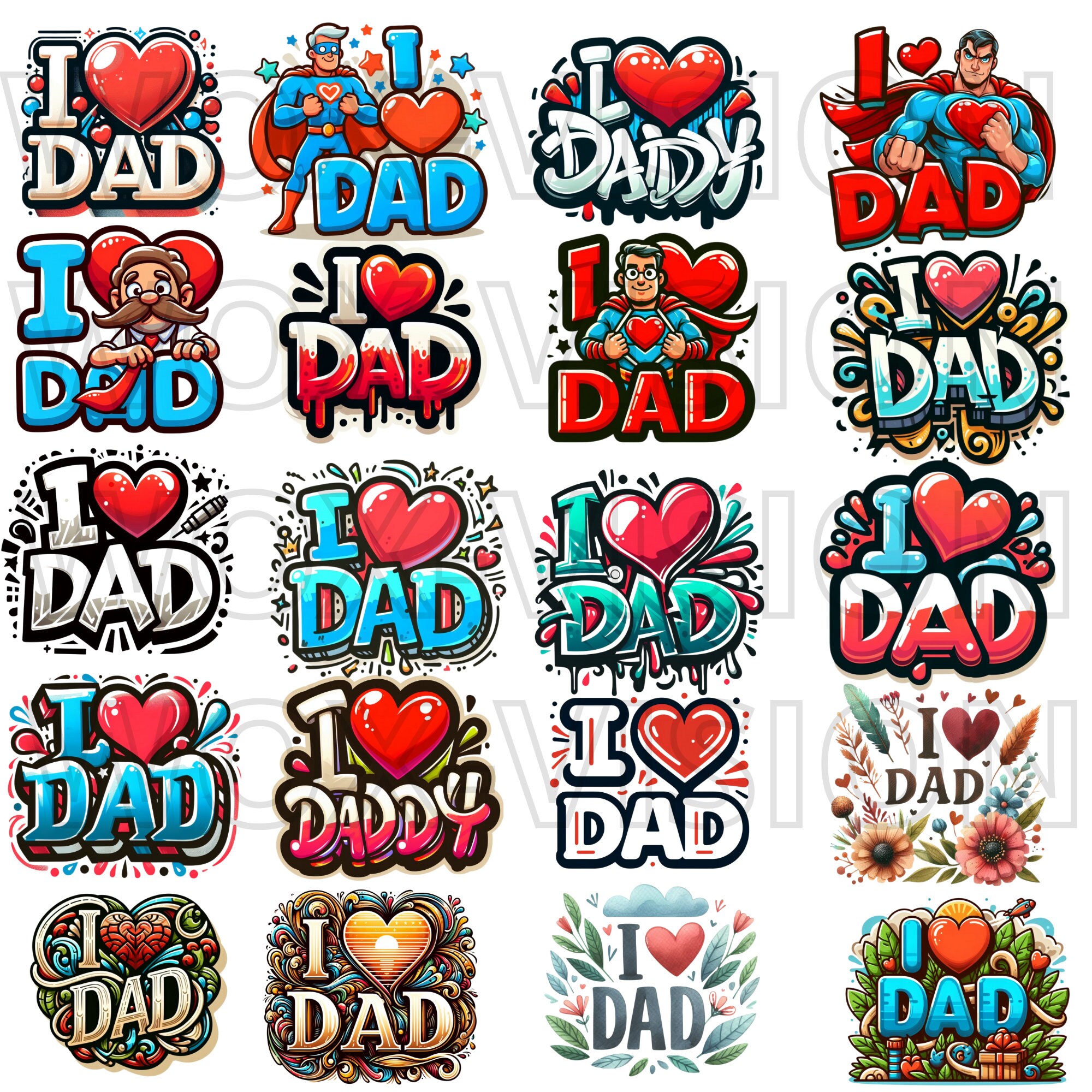 Fathers Day Clipart Bundle PNG I Love Dad Print Download, Phrase Father ...