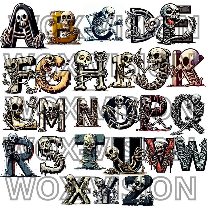 3 Set Letters Font + 10 Skeletons Clip Art Png Download | Alphabet ...