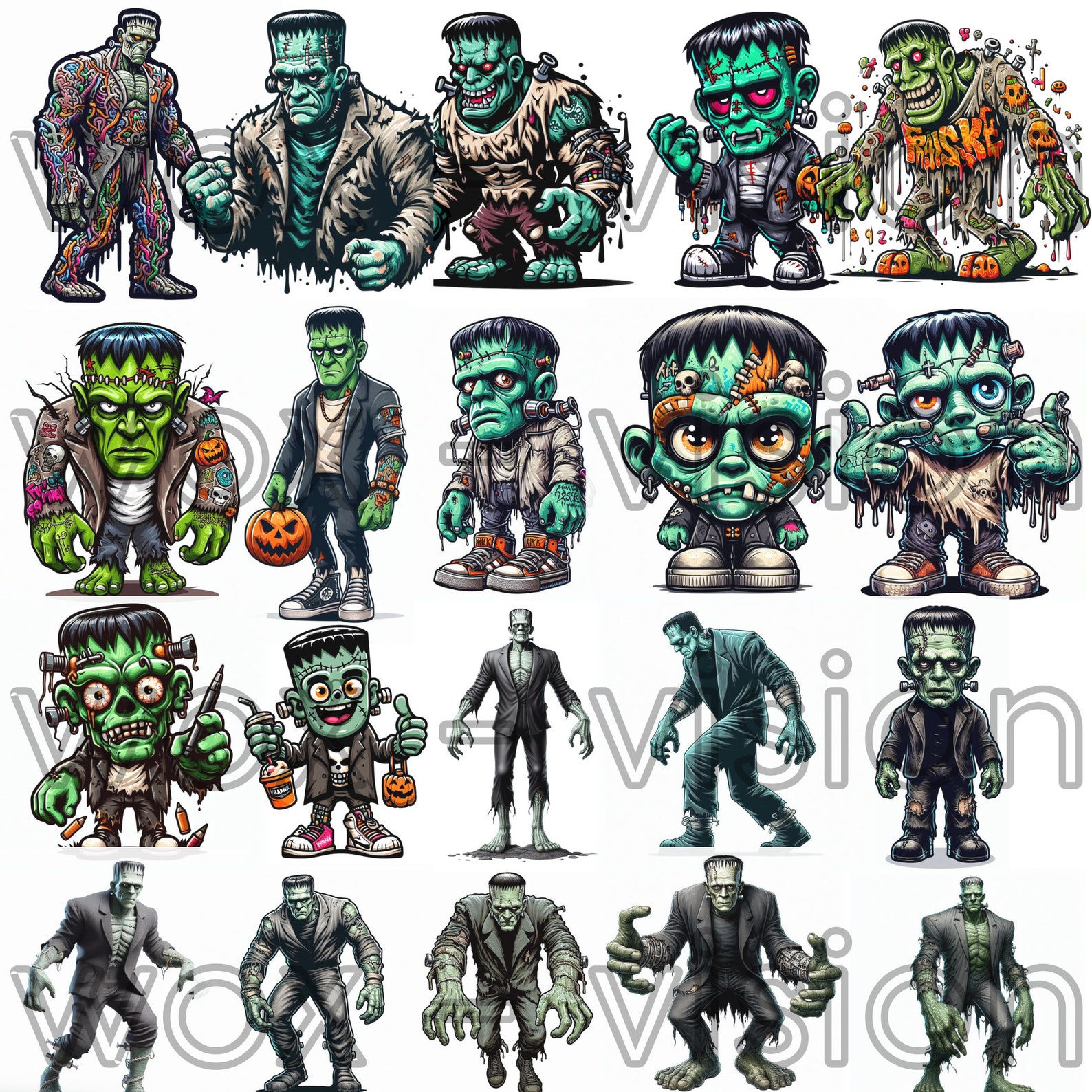 Frankenstein Clip Art Halloween Bundle With Transparent Background 10 ...