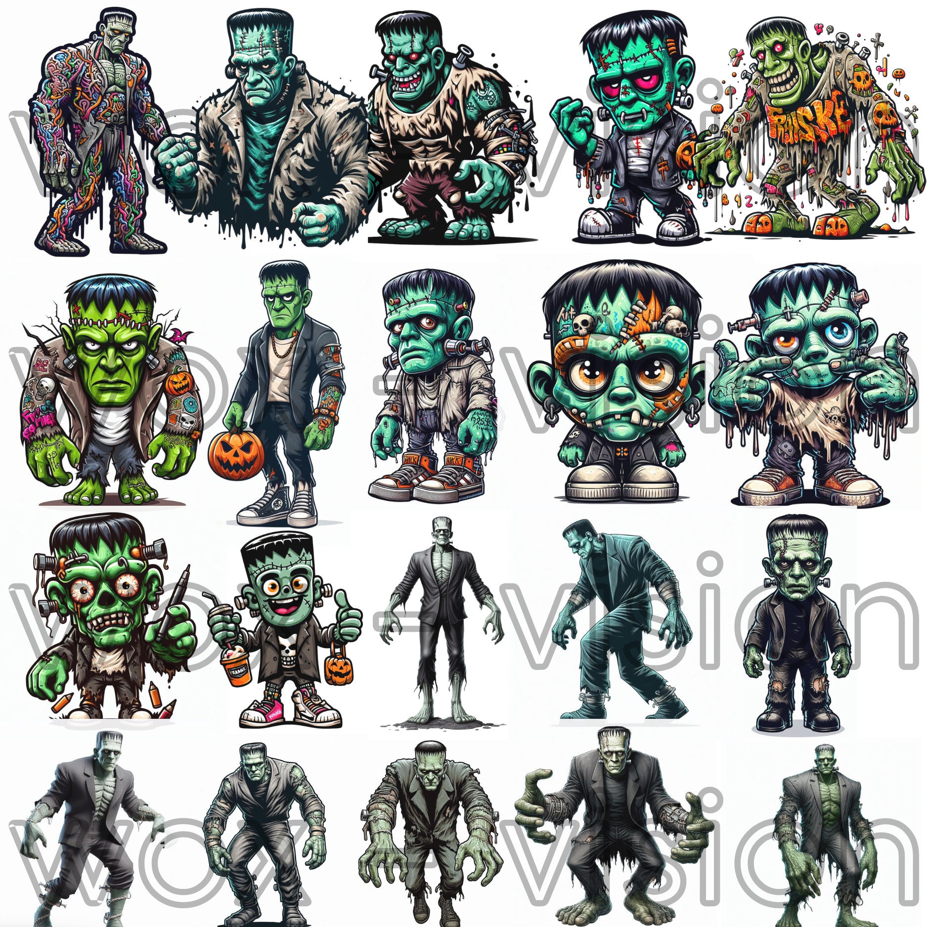 Frankenstein Clip Art Halloween Bundle With Transparent Background + 10 ...