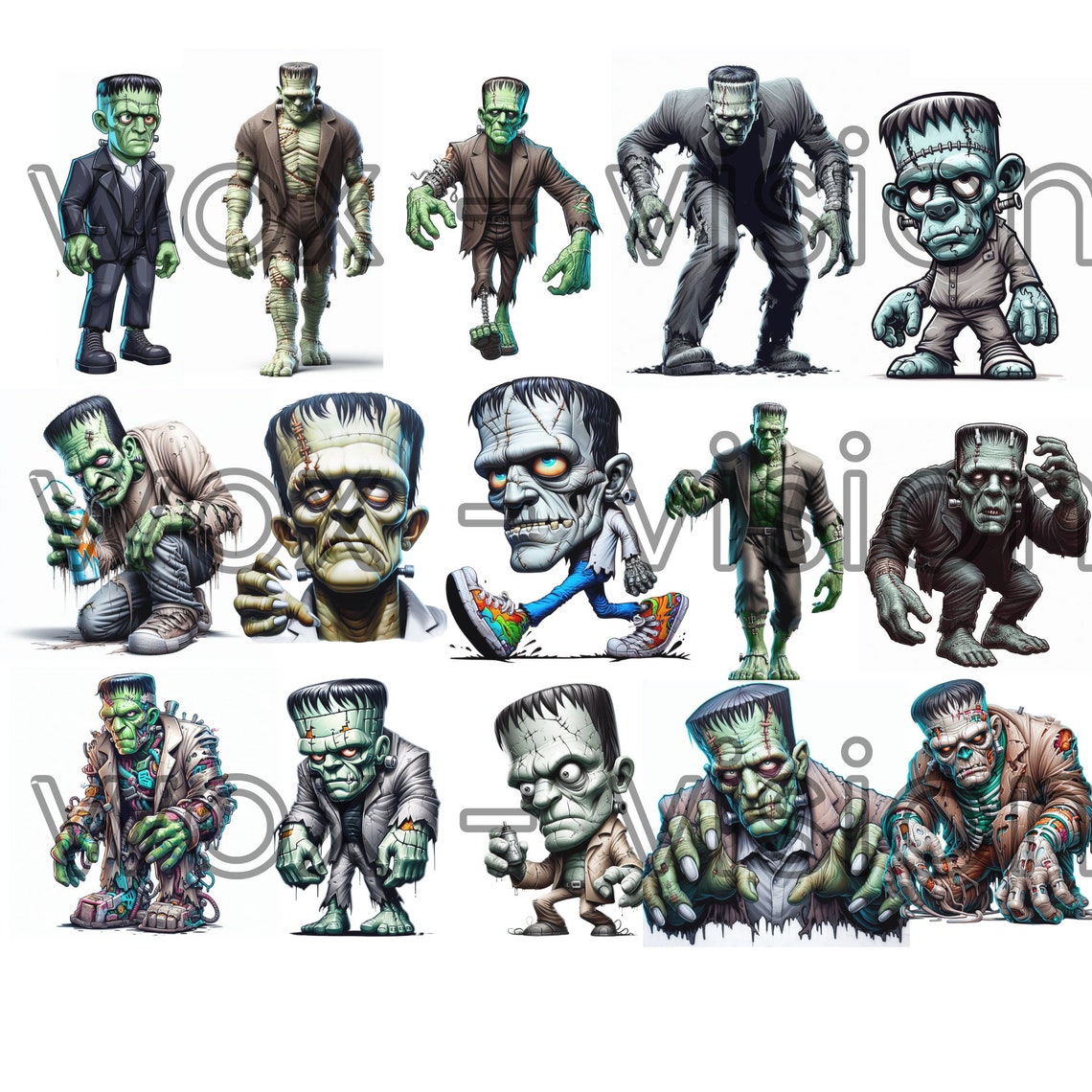 Frankenstein Clip Art Halloween Bundle With Transparent Background 10 ...