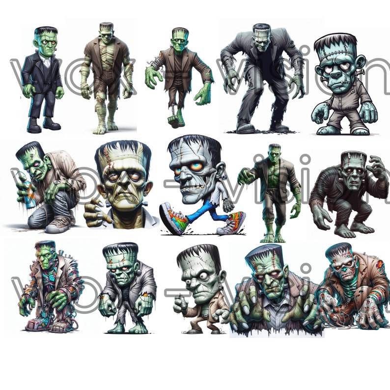 Frankenstein Clip Art Halloween Bundle With Transparent Background + 10 ...