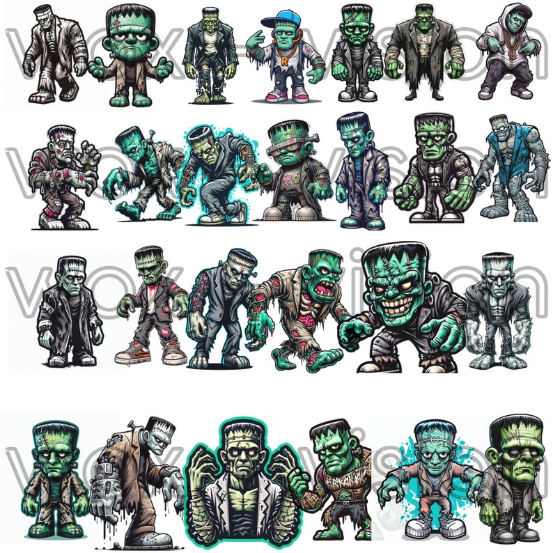 Frankenstein Clip Art Halloween Bundle With Transparent Background + 10 ...