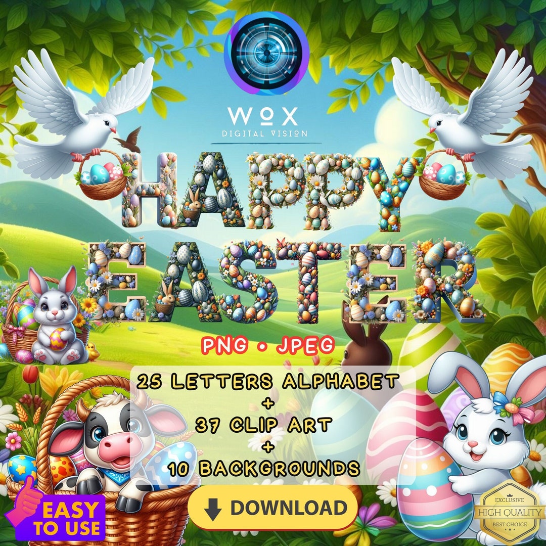 Easter Alphabet Letters Clip Art Font Png,easter Invitation,background ...