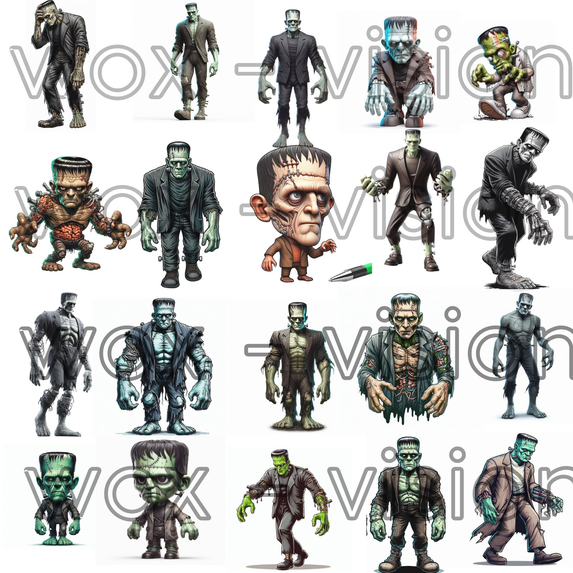 Frankenstein Clip Art Halloween Bundle With Transparent Background + 10 ...