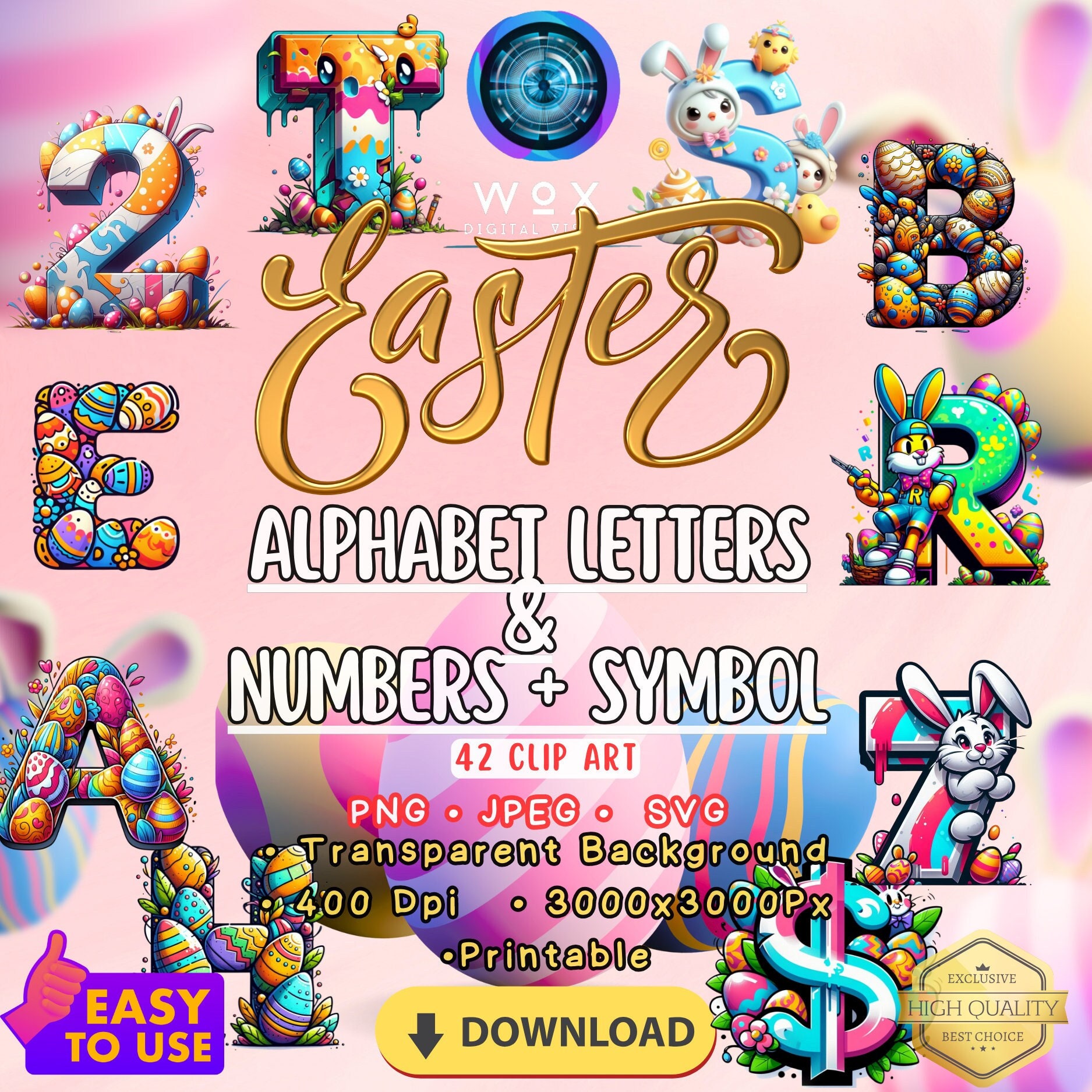 Easter Font Alphabet Letters Clip Art PNG Download ,alphabet Bundle ...
