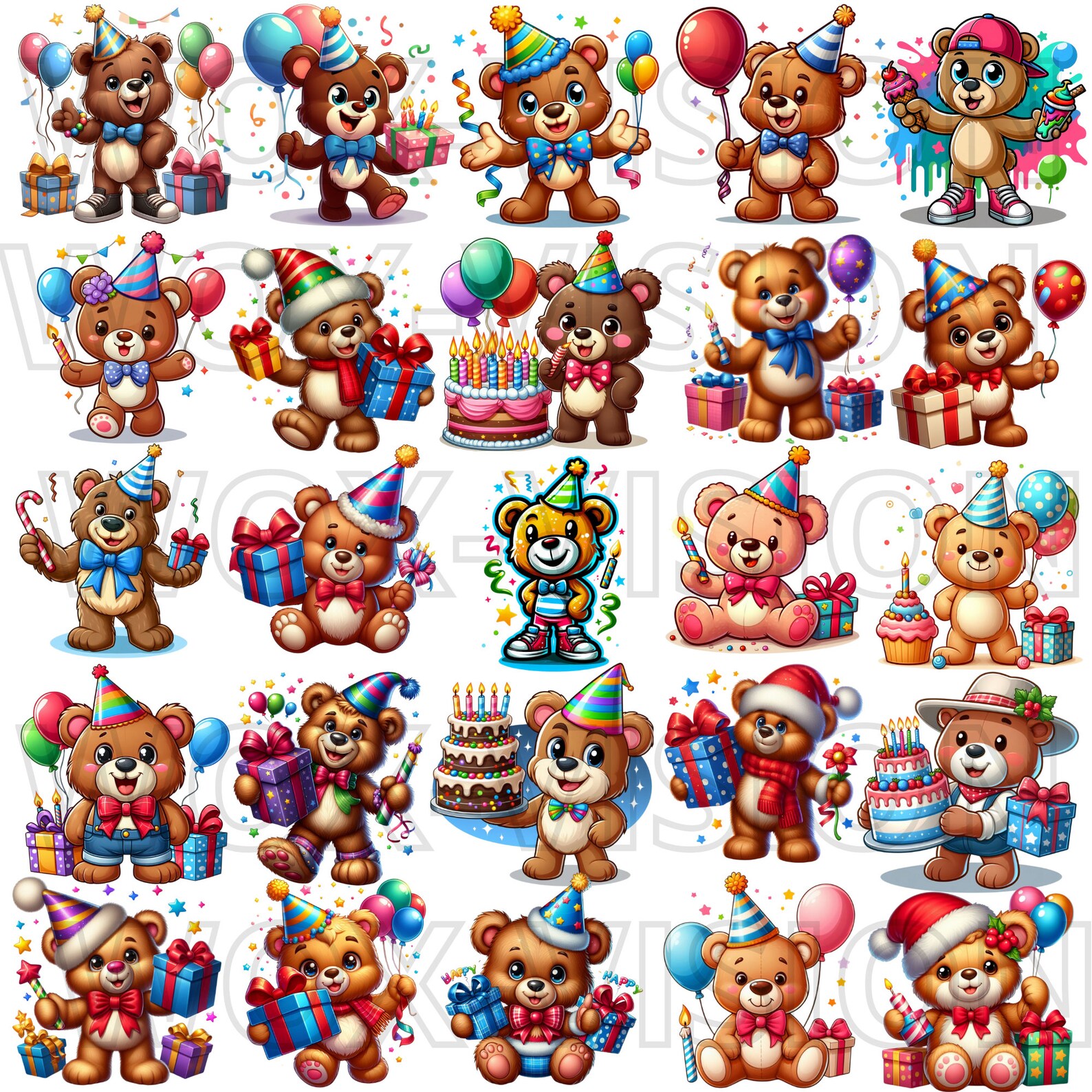 Happy Birthday Party Teddy Bear Bundle Clipart PNG Download Printable ...