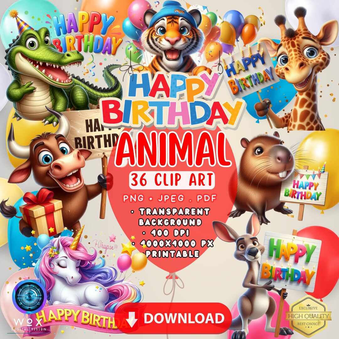 Animal Themed Birthday Printable Bundle Png for Party Kids,birthday ...