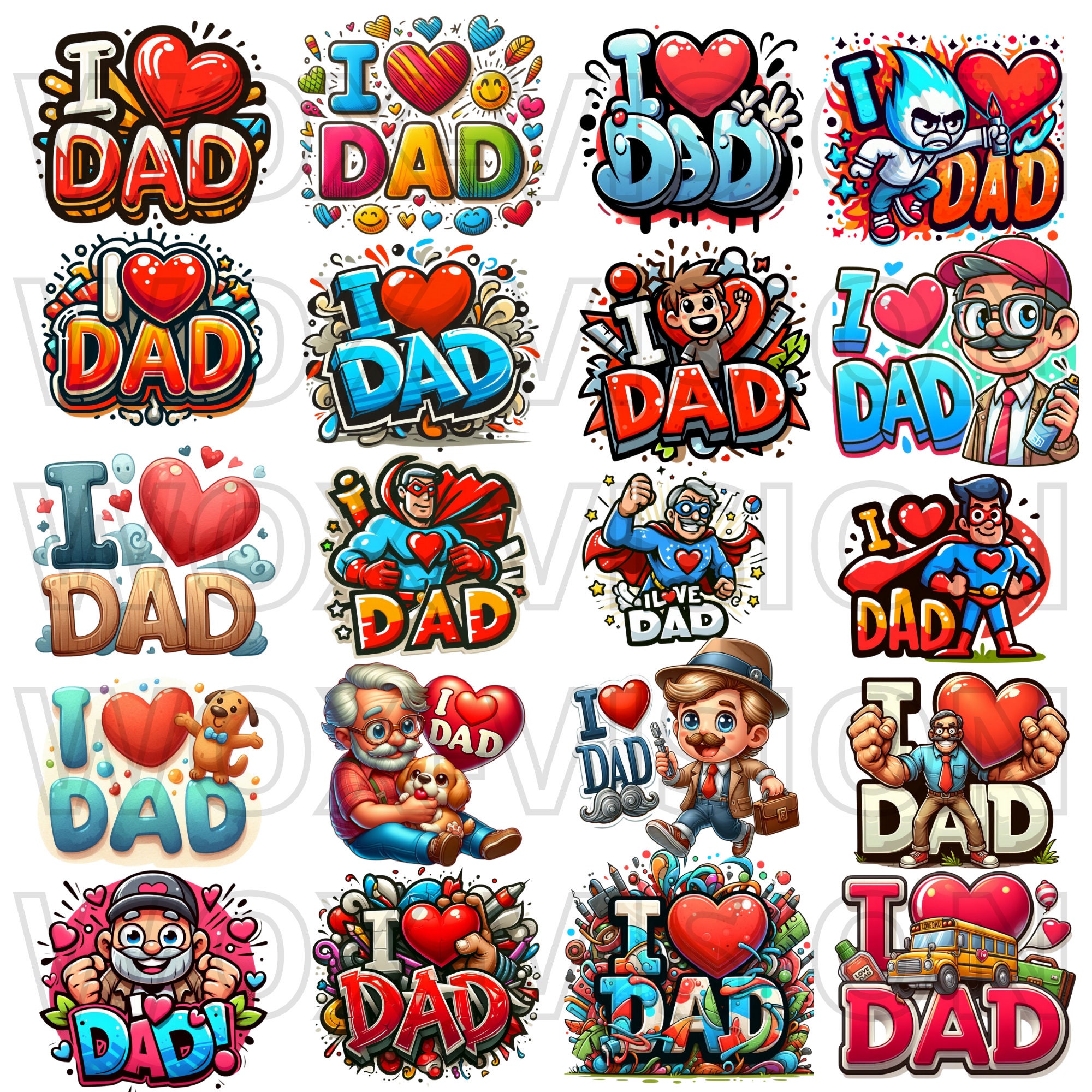 Fathers Day Clipart Bundle PNG I Love Dad Print Download, Phrase Father ...