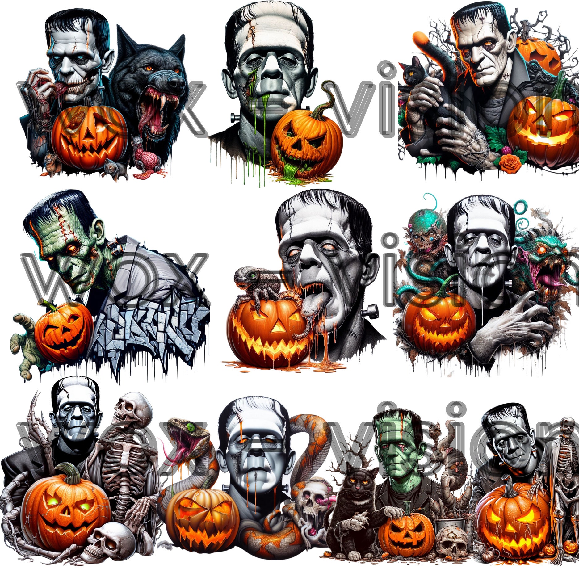 Frankenstein Clip Art Halloween Bundle With Transparent Background + 10 ...