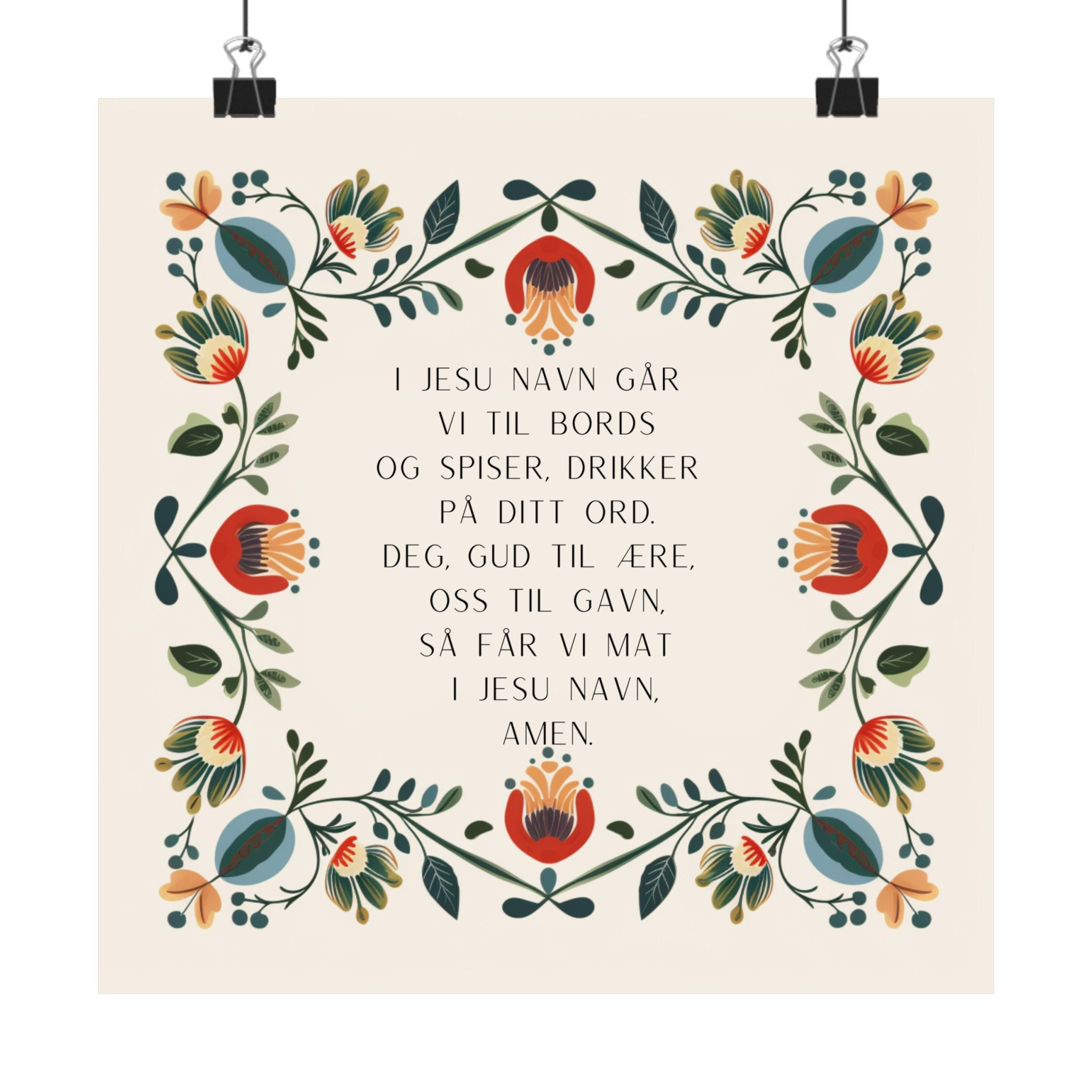 PRINTED Rosemaling 'I Jesu Navn' Print Traditional Norwegian Table ...