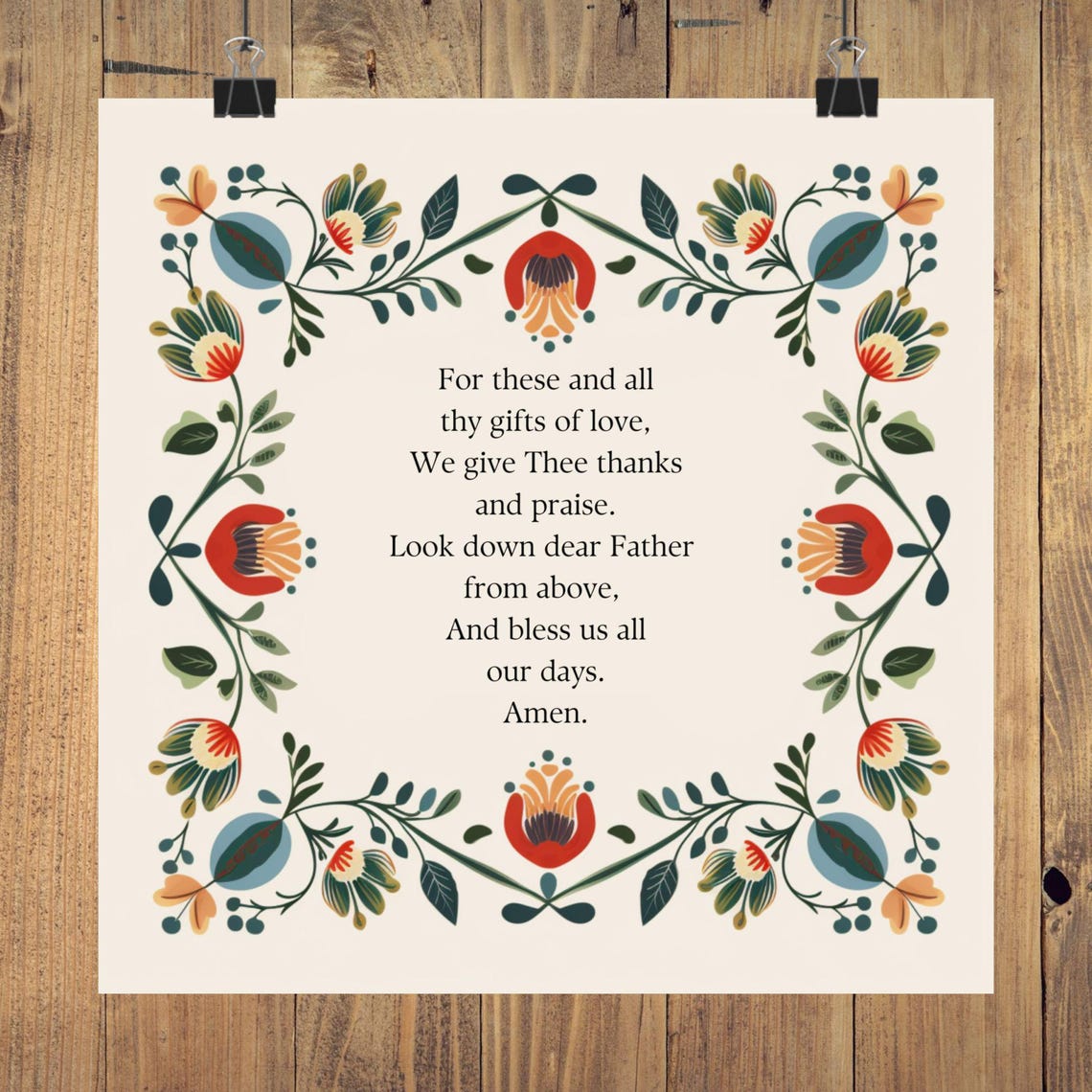 Rosemaling Print With Christian Blessing | Scandinavian Folk Art Wall ...