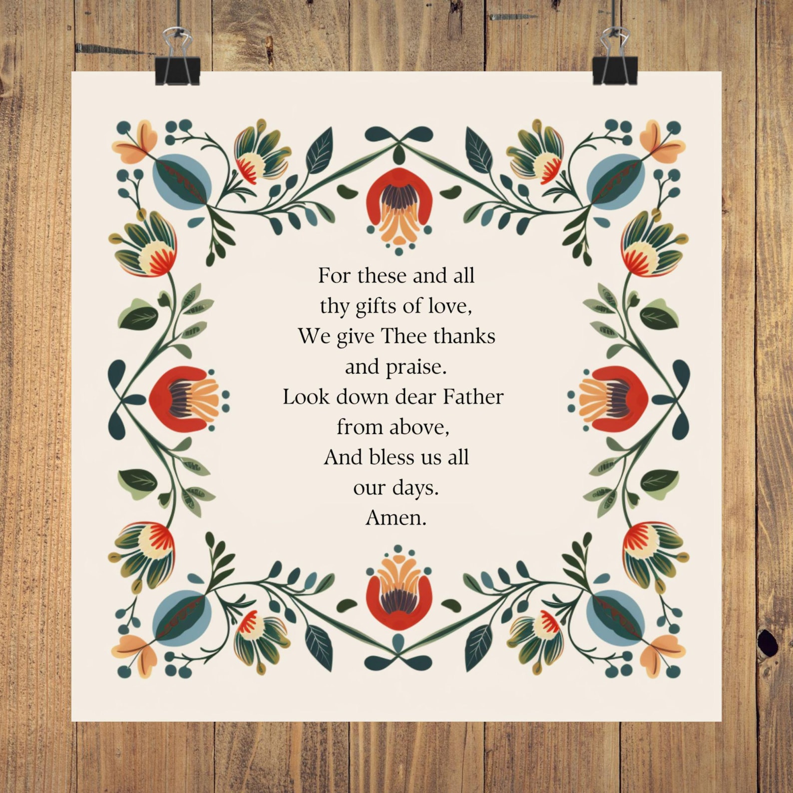 Rosemaling Print With Christian Blessing | Scandinavian Folk Art Wall ...