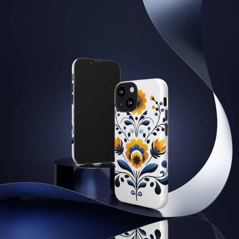 Blue & Yellow Scandinavian Folk Art Phone Case - Nordic Style Floral ...