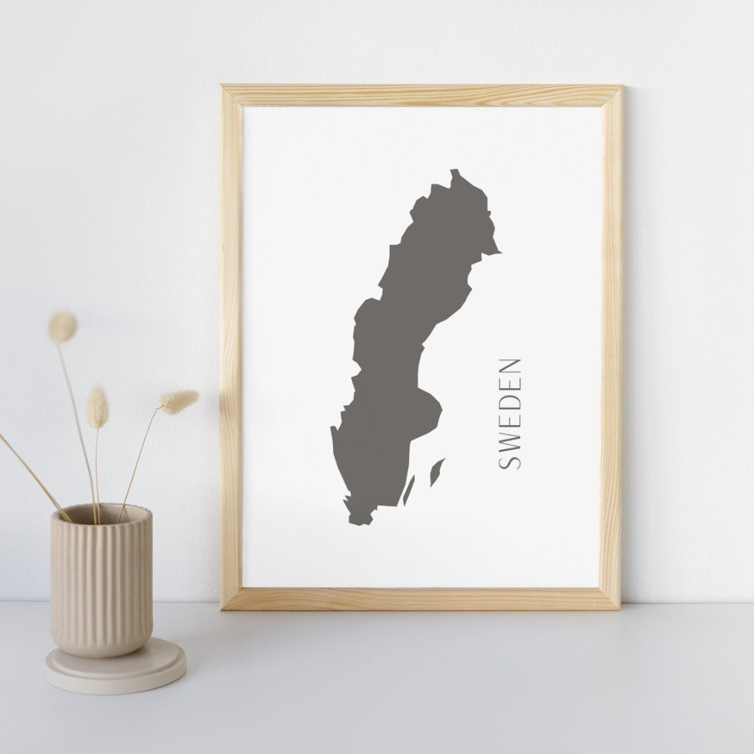 Sweden Map Digital Print - Modern Scandinavian Country Artwork ...