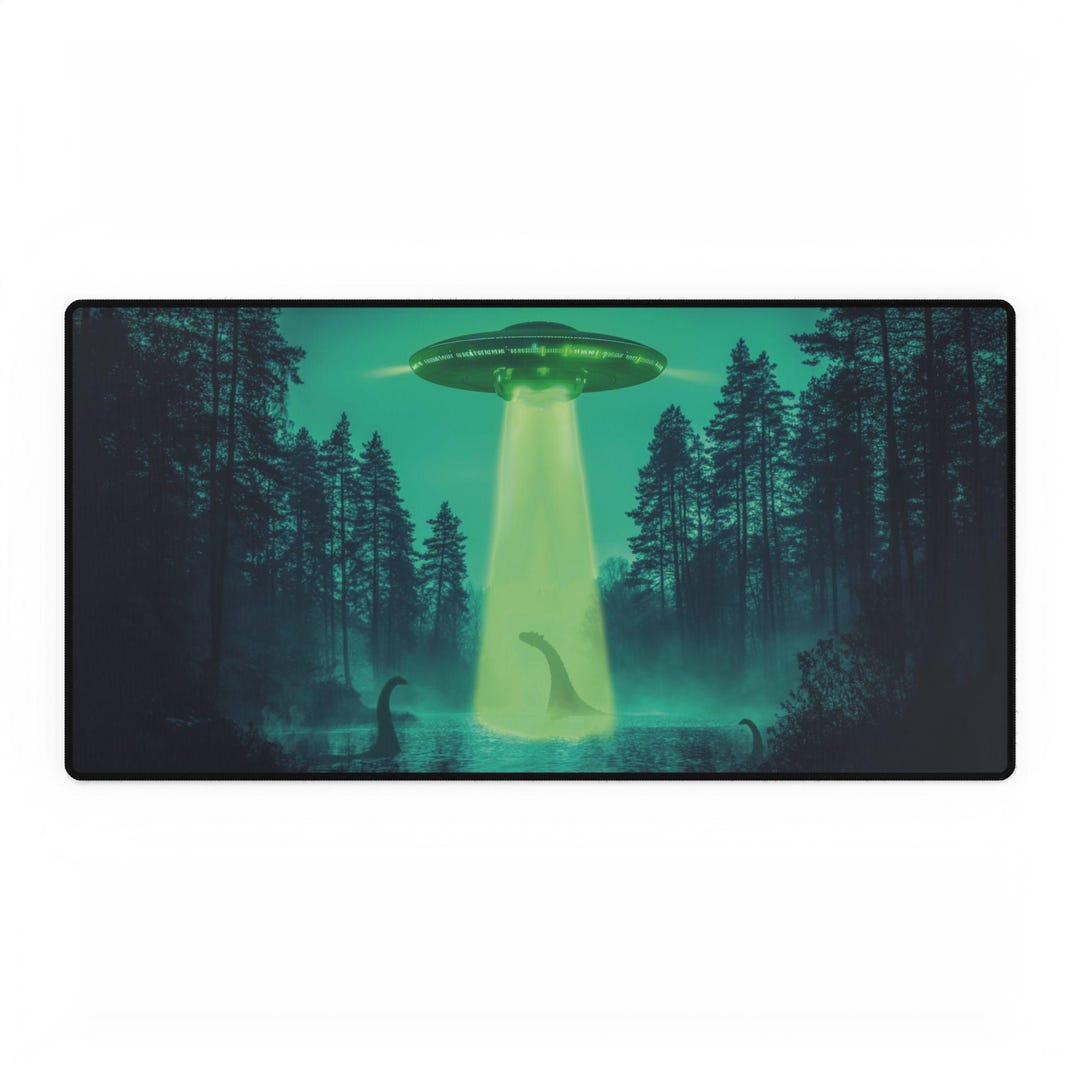 UFO Mousepad Loch Ness Lake Monster Mouse Mat Gift for Him Alien Desk ...