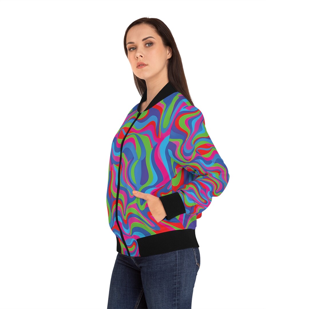 Psychedelic Trippy Vibe Women's Bomber Jacket 1960s Hypnotic Pattern ...