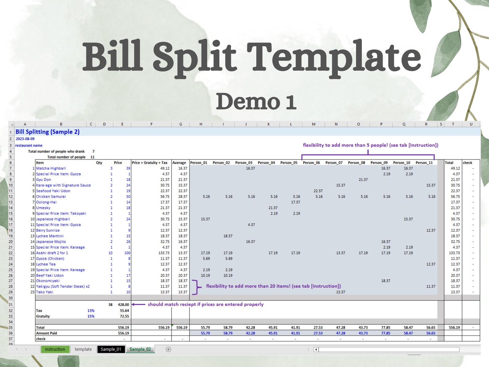 Excel Template for Bill Splitting, Cost Allocation or Tracking ...