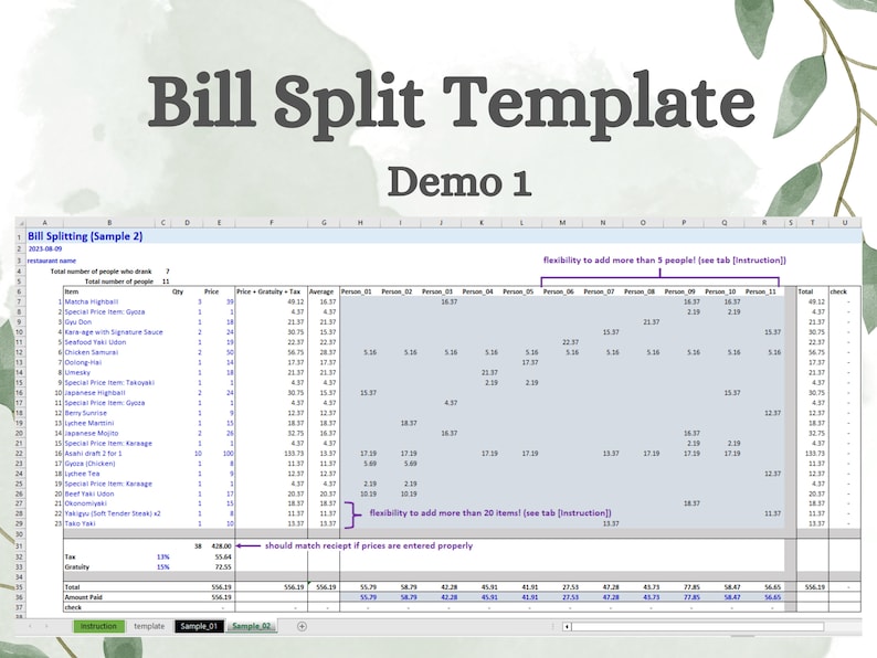 Excel Template for Bill Splitting, Cost Allocation or Tracking ...