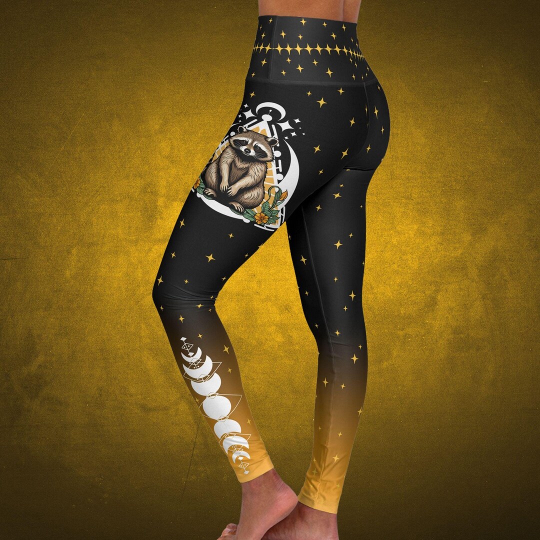 Celestial Racoon and Floral Geometric Leggings, Mystical Nature High ...