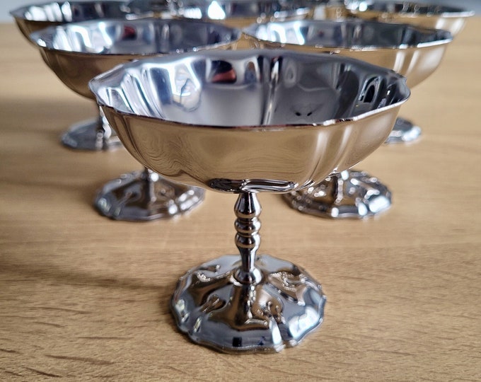Set of 8 Ice Cream Cups, Shiny Stainless Steel Fruit Cups, Vintage ...
