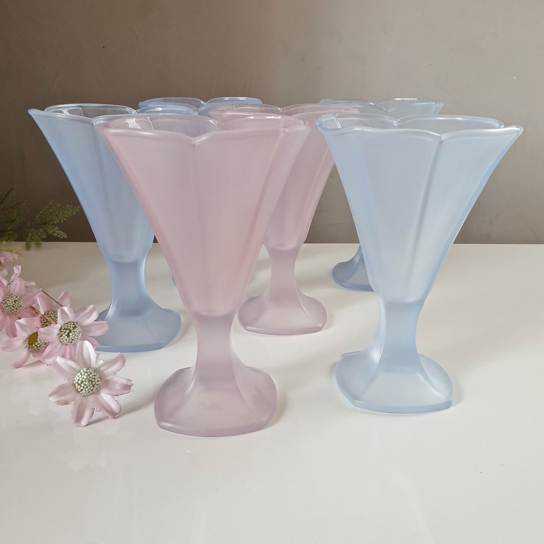 6 Pastel Pink and Blue Luminarc France Glass Ice Cream Cups. Fruit ...